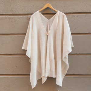 Linen Poncho Knitted Linen Shoulder Cover up Shawl Ruana Pure Natural ...