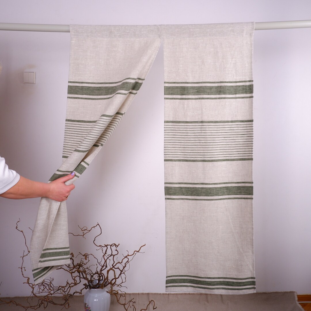Striped Linen Noren Curtain, Japanese Linen Noren Panel, Japanese ...