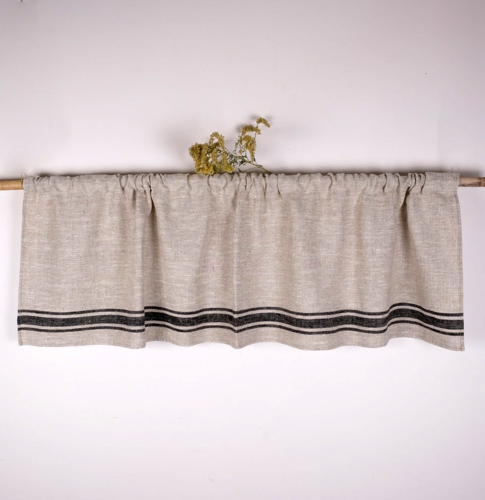 Ticking Valance - Farmhouse Curtain - Pure Linen Window Treatment ...