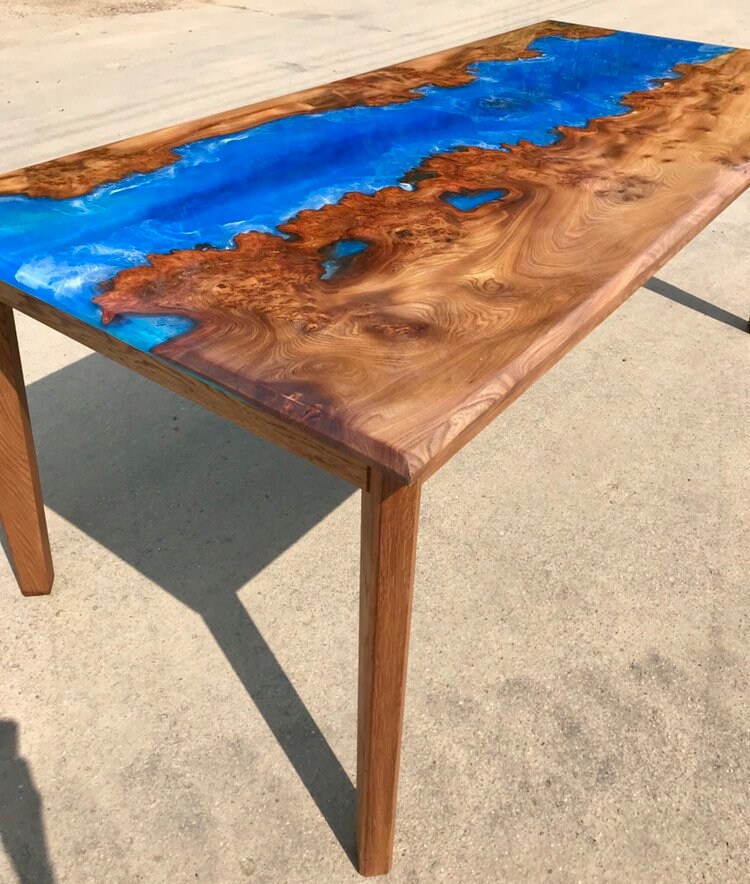 Amazing Whirlpool Dining Table in Elm & Resin Live Edge River | Etsy
