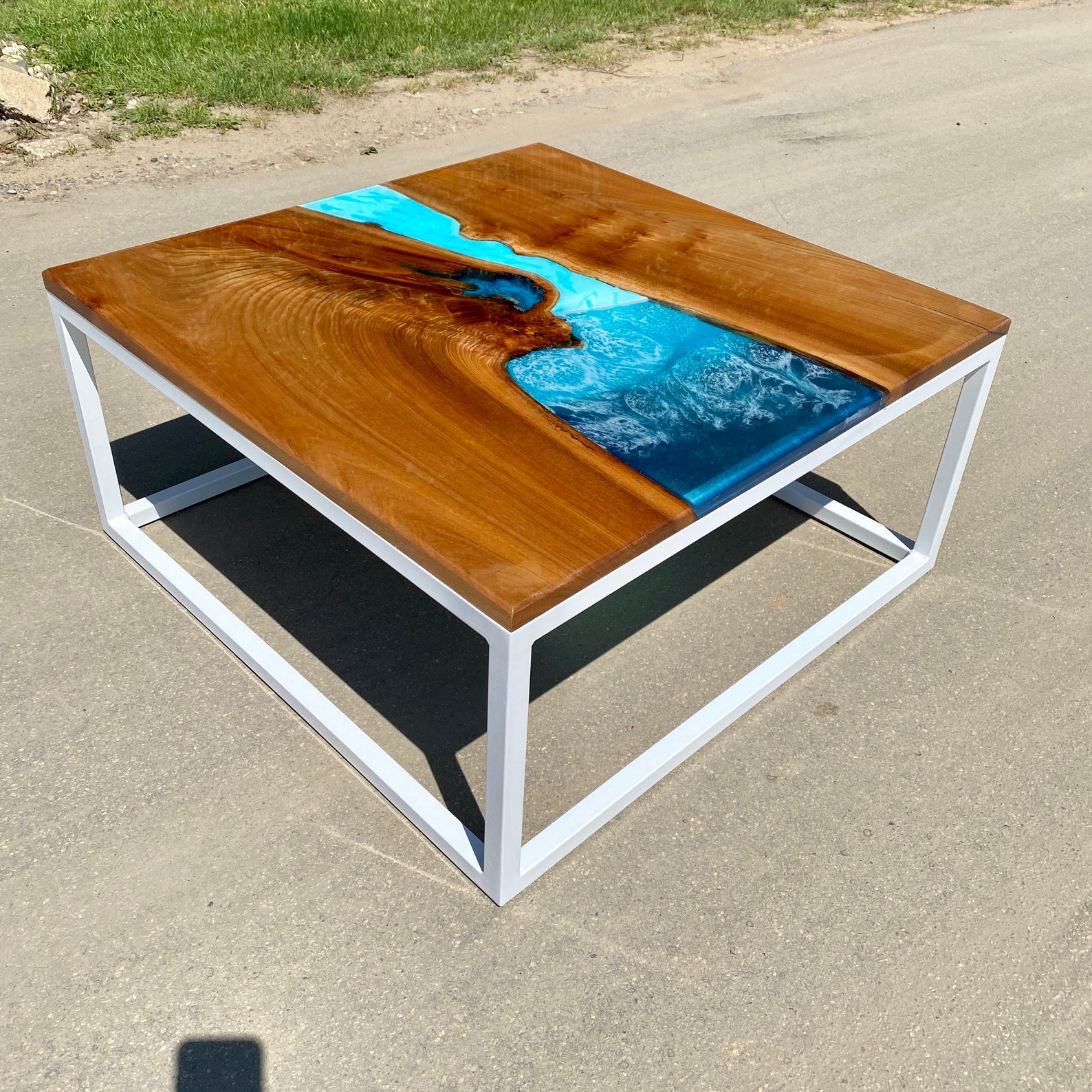 River Coffee Table Elm Wood and Glacier Artwork Sold - Etsy UK