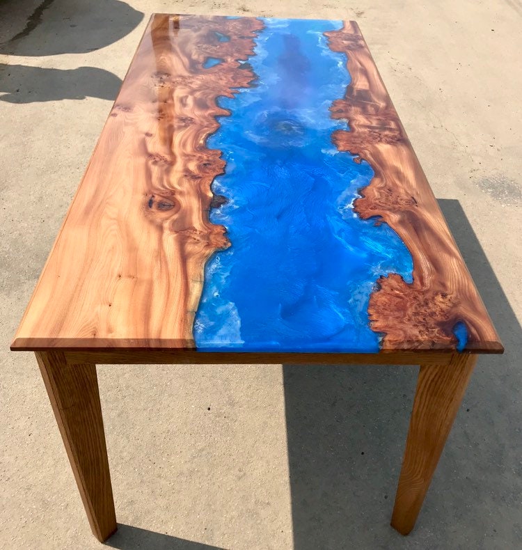 Amazing Whirlpool Dining Table in Elm & Resin Live Edge River | Etsy