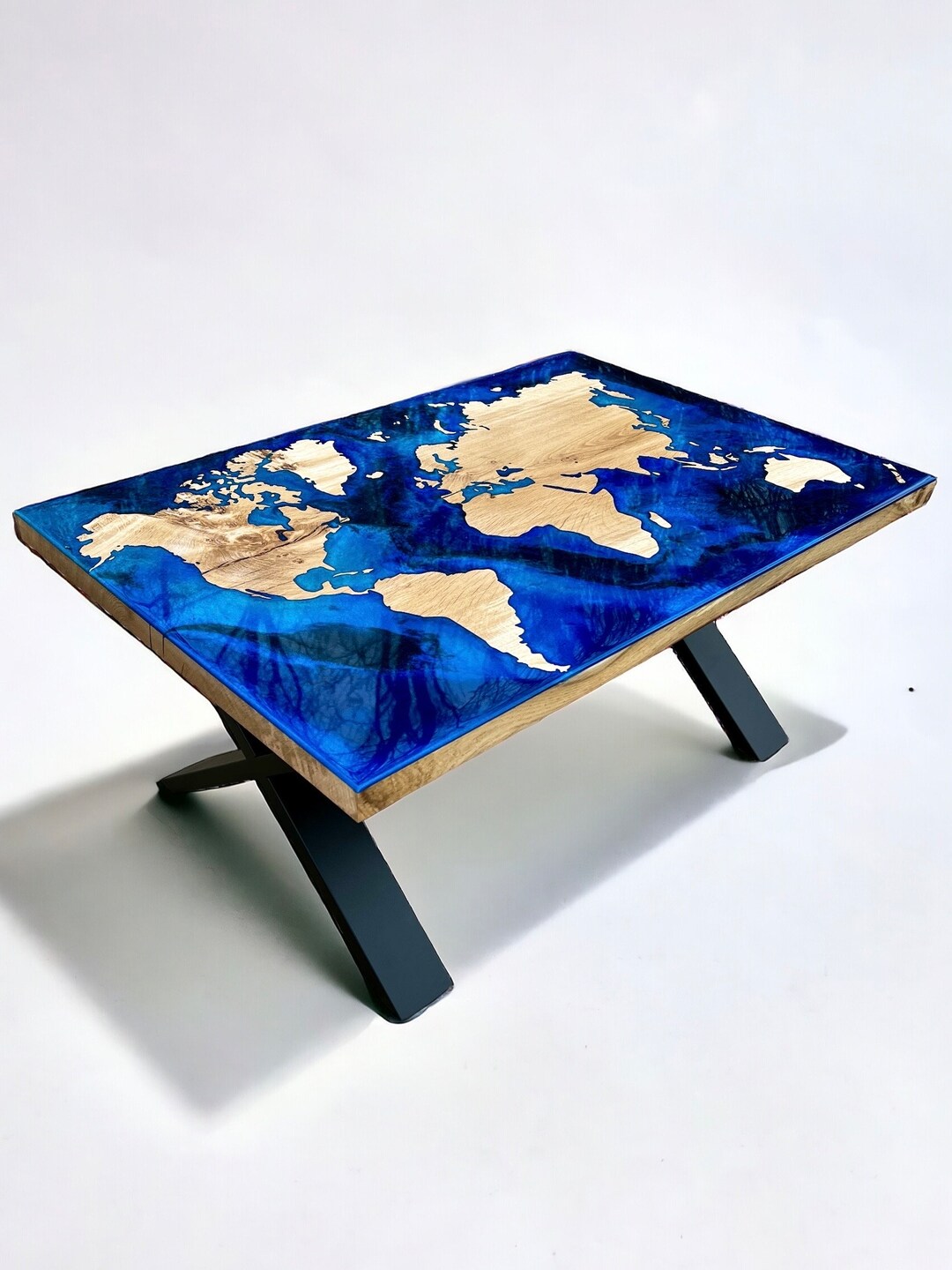 World Coffee Table Oak Wood & Epoxy Resin - Etsy
