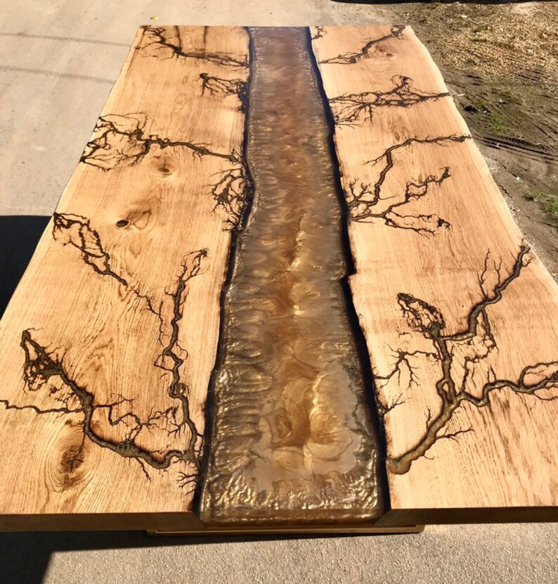 Stunning Gold River Table In Oak Resin Live Edge River Dining | Etsy