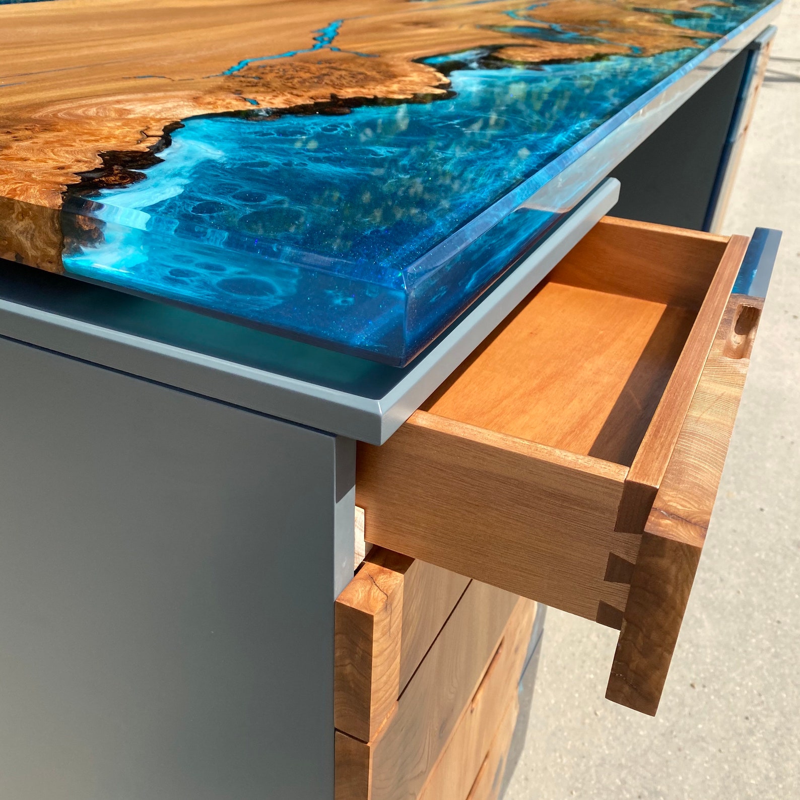 Ultimate River Desk Package. Burr Elm with Ocean Artwork & | Etsy