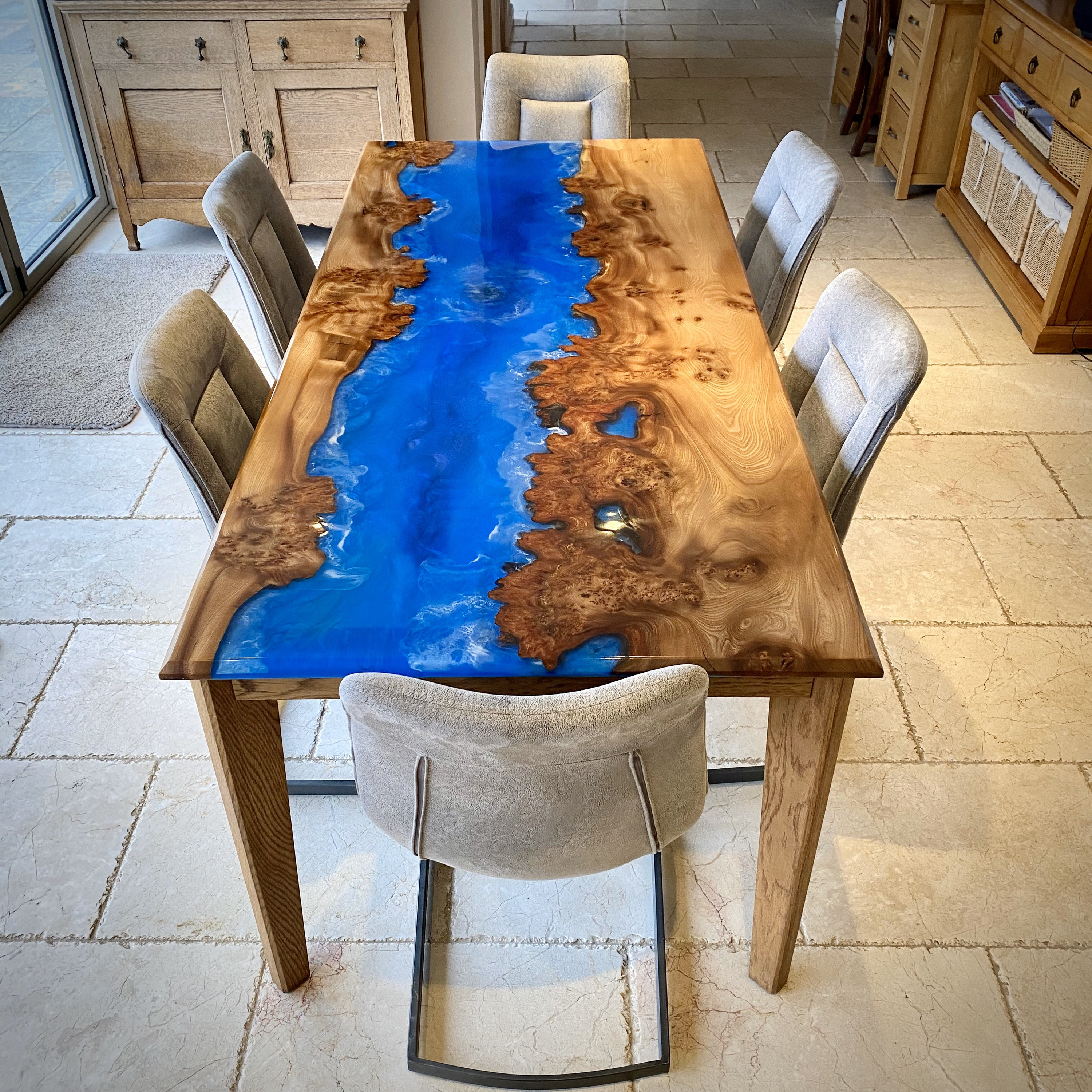 Amazing Whirlpool Dining Table in Elm & Resin Live Edge River | Etsy