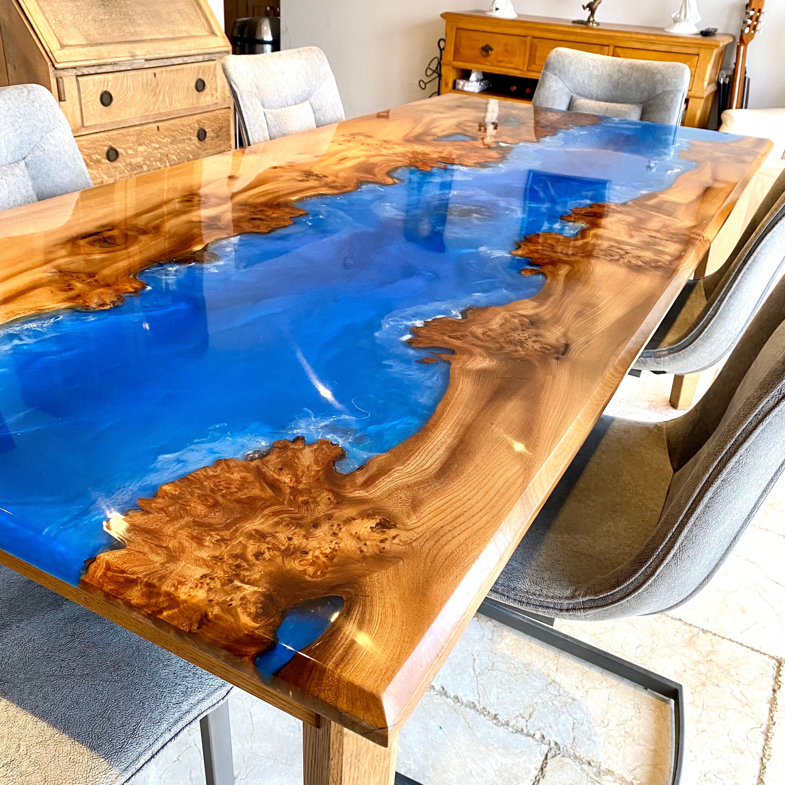 Amazing Whirlpool Dining Table in Elm & Resin Live Edge River | Etsy