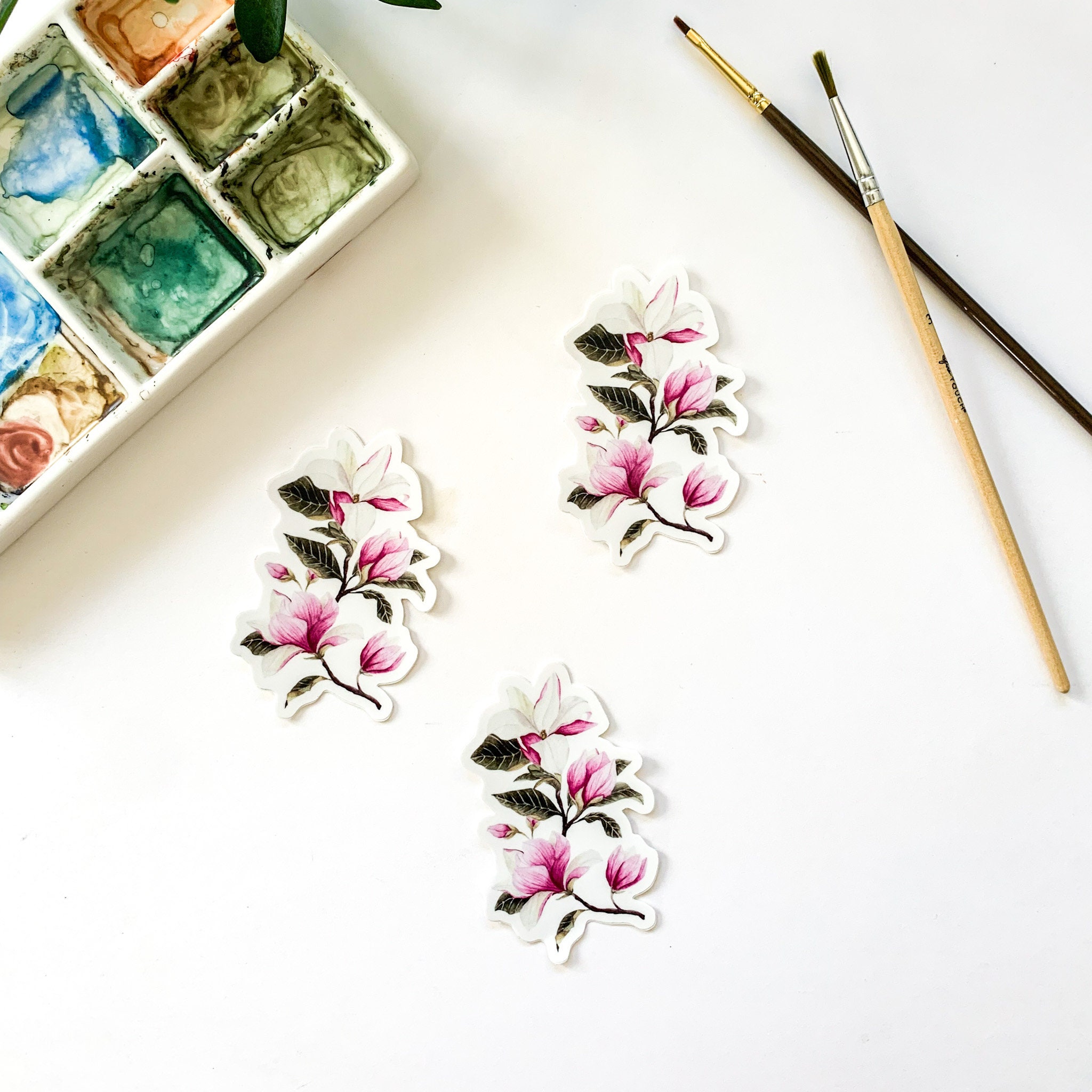 Magnolia Flower Sticker Watercolor Floral Sticker Waterproof Stickers ...