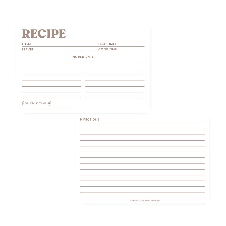 Modern Farmhouse Recipe Cards: Printable Template (PDF Download) - Etsy