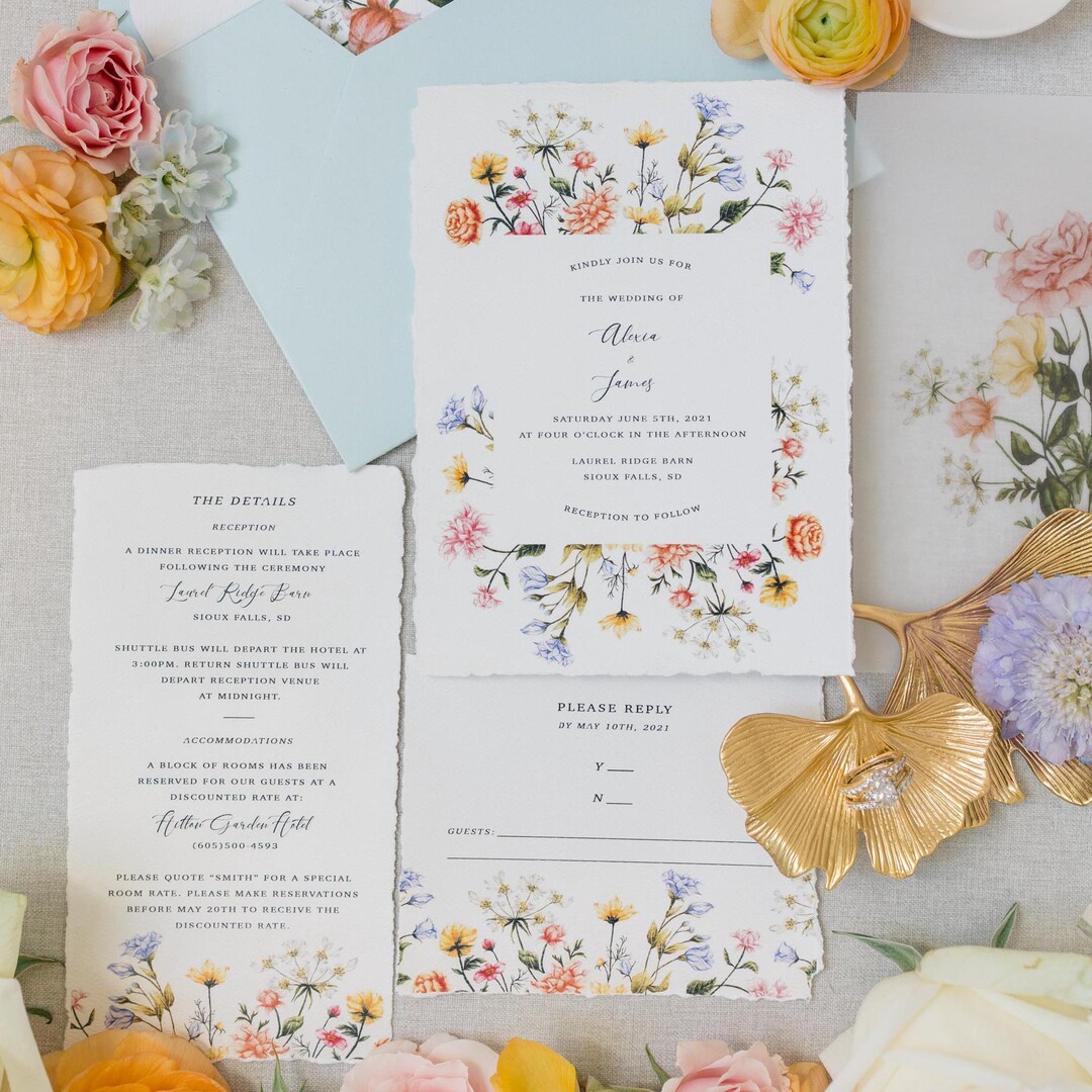 Wildflower Watercolor Wedding Invitation Suite Digital File, Printable ...