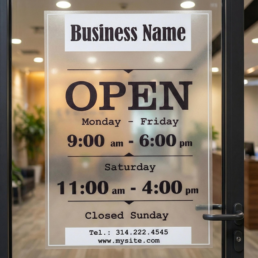 Custom Business Hours Sign – Frosted or Clear Vinyl Decal - Etsy