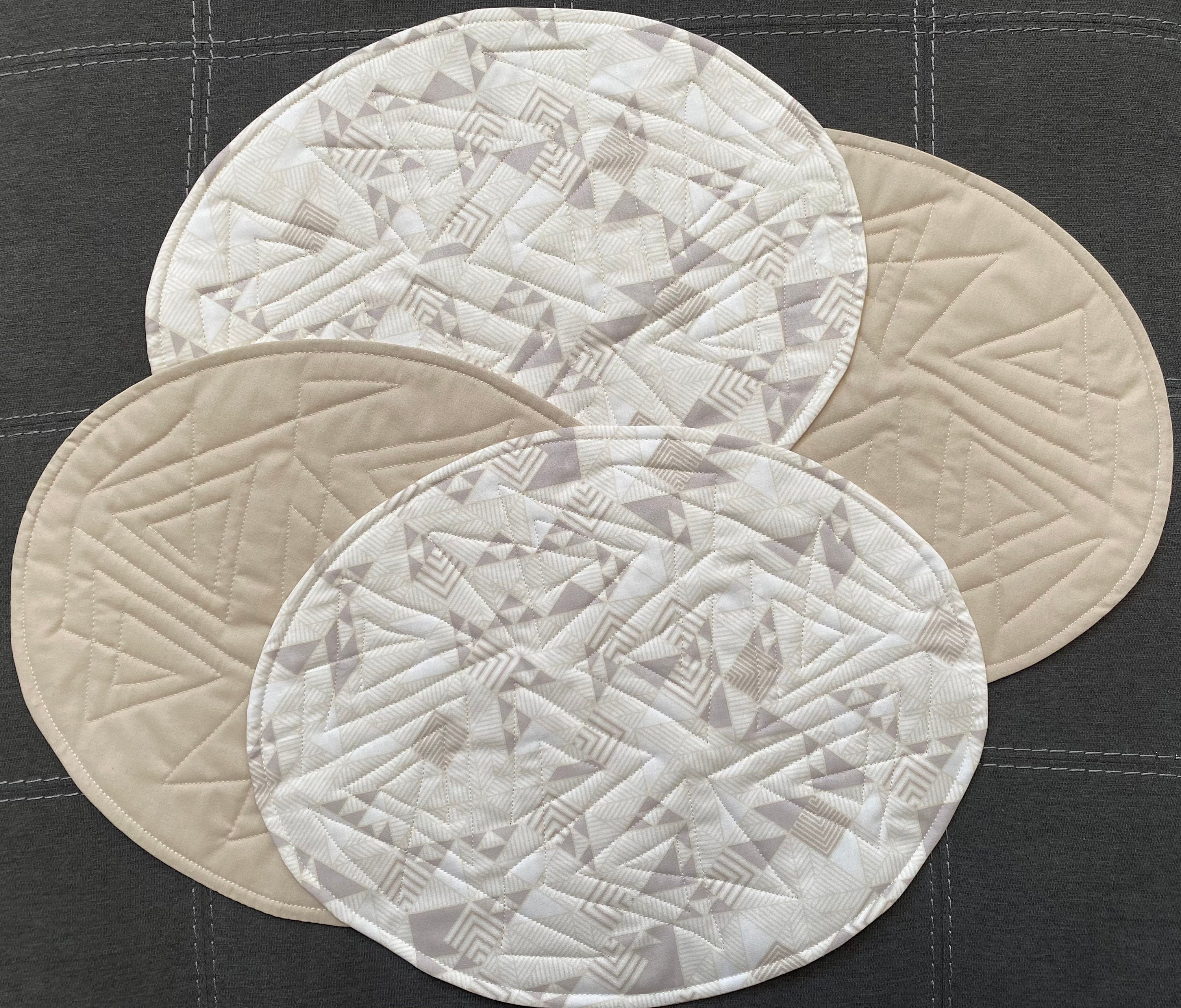 Geometric Shapes, Triangles, Stripes on Neutral Tan Oval Quilted ...