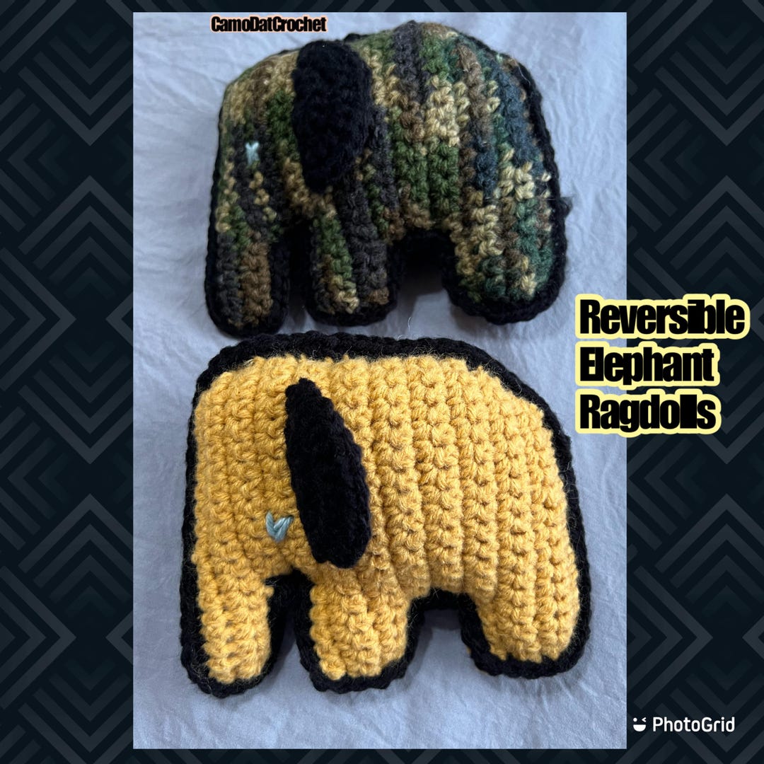 Reversible Plush Elephant Crochet Small Ragdolls *camo *yellow *light ...