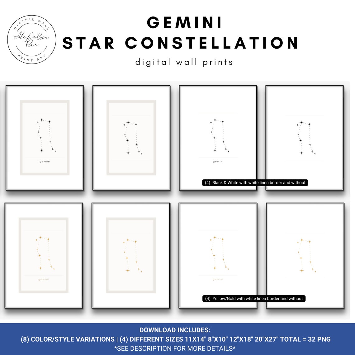 Gemini Astrology Digital Wall Printable Poster Pack - Etsy