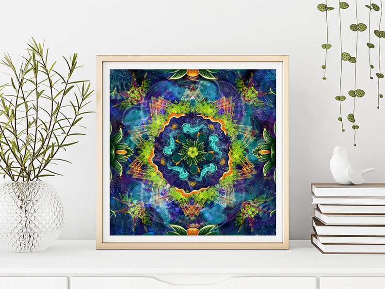 Trippy Visionary Art Canvas, Mandala Jellyfish Digital Art, Nature ...