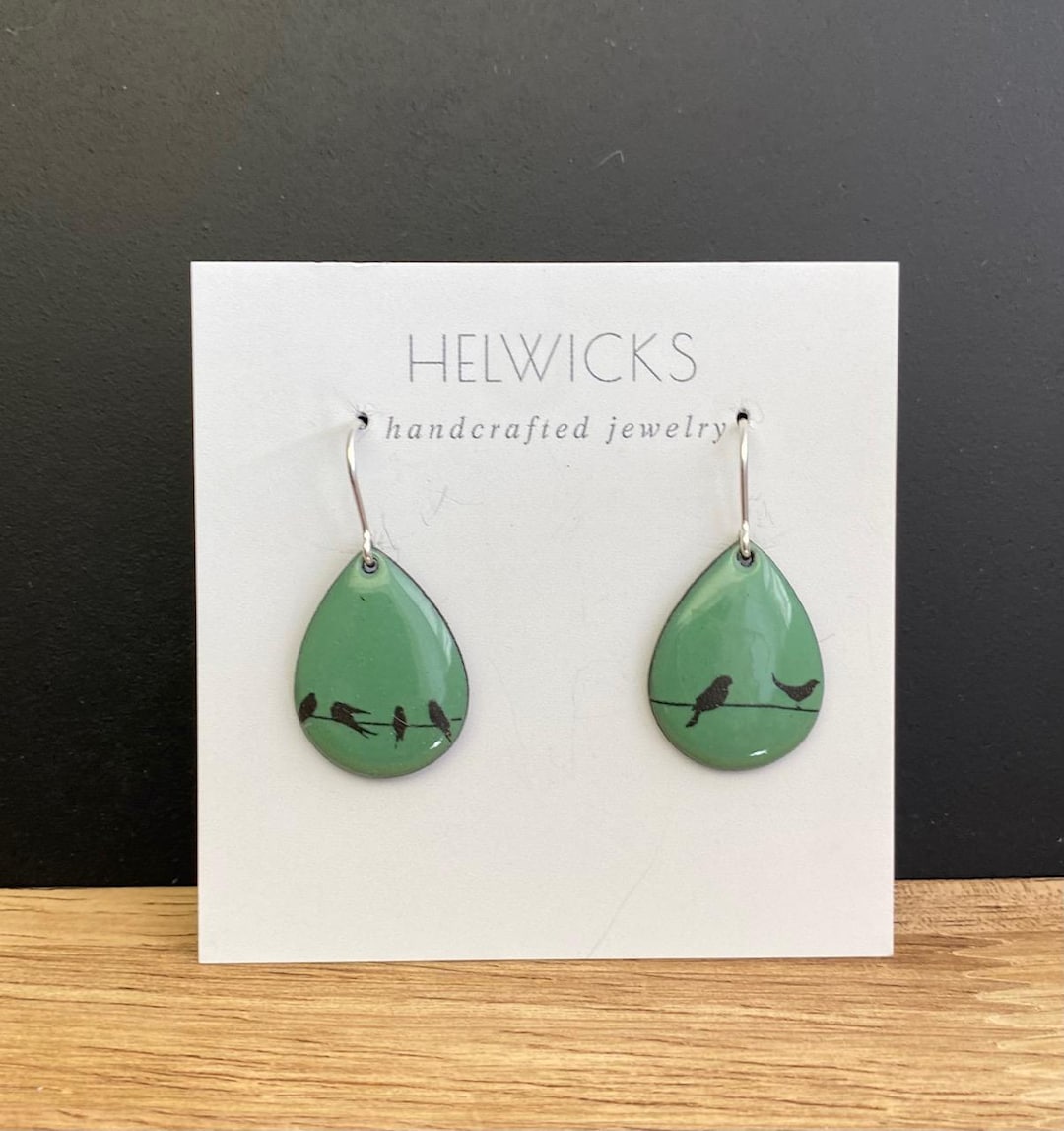 Bird Tear Drop Enamel Earrings, Enamel Earrings, Spring Earring, Bird ...
