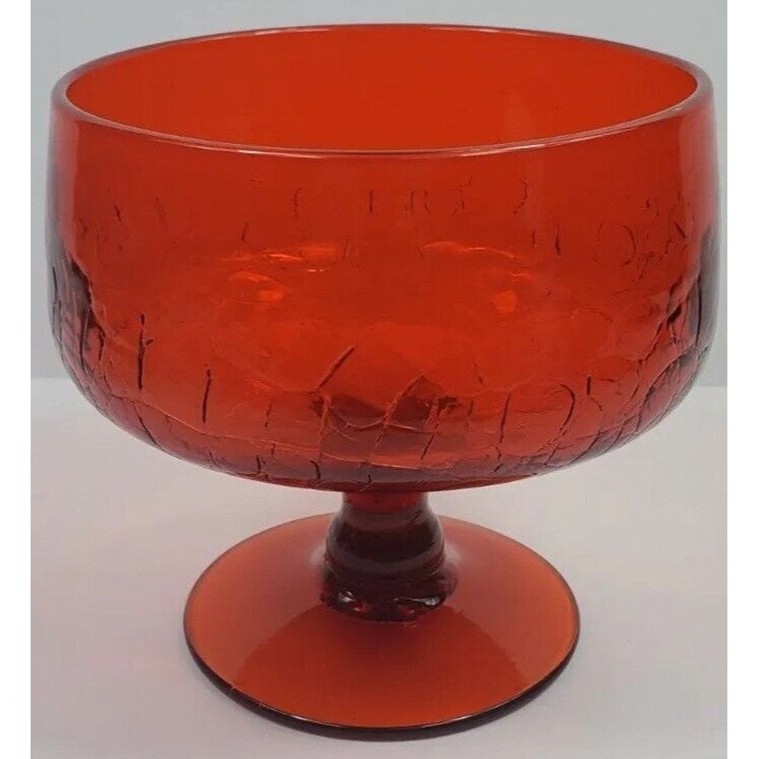 Vintage Blenko 629S Tangerine-red Crackle Footed Compote MCM - Etsy