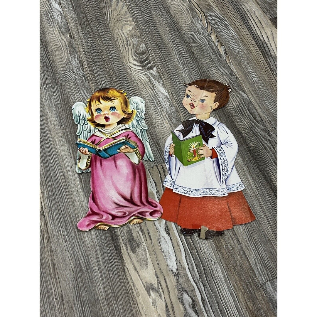 Vintage Christmas Angel Choir Boy Girl Cardboard Die Cut Decorations ...