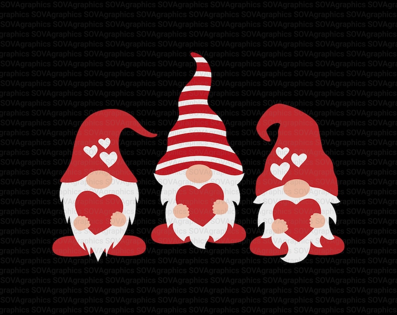 Three Gnomes Svg Valentines Day Svg Gnomes With Hearts Svg Etsy