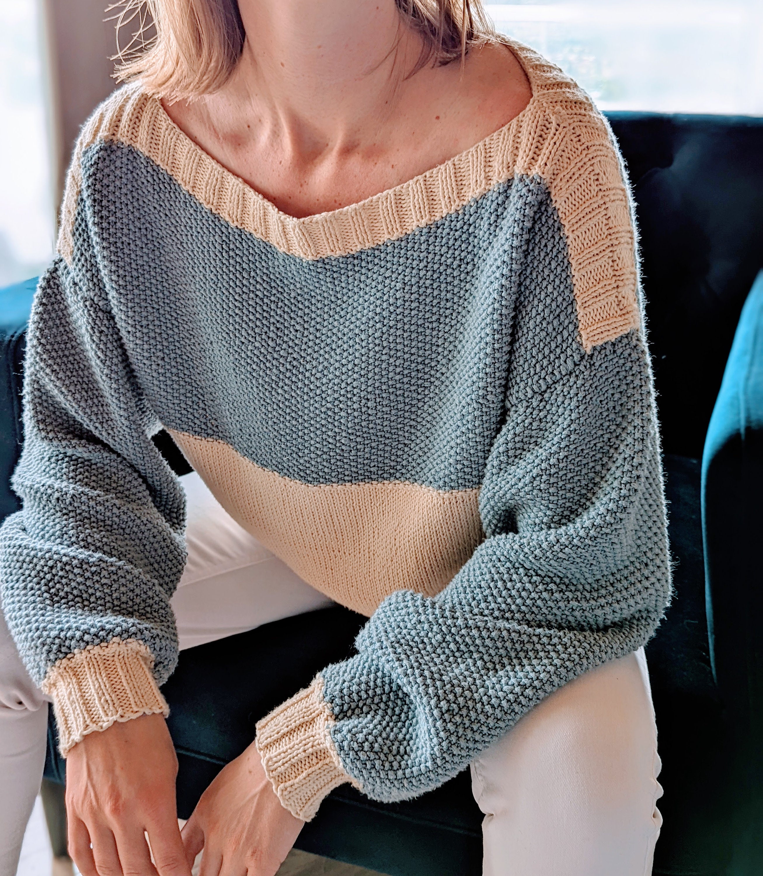 Striped Sweater KNITTING PATTERN, off the Shoulder Sweater, Knit Summer ...