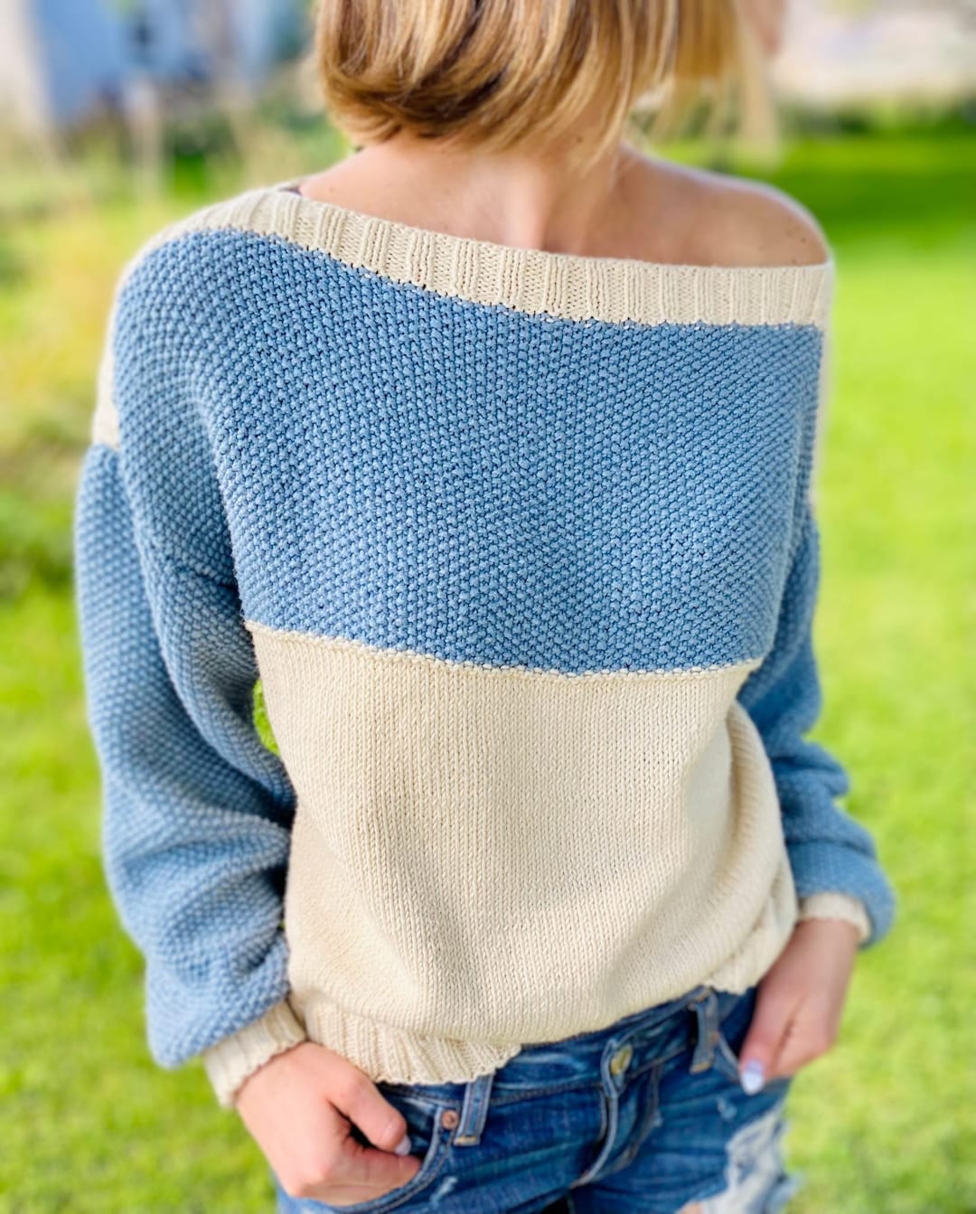 Striped Sweater KNITTING PATTERN, off the Shoulder Sweater, Knit Summer ...