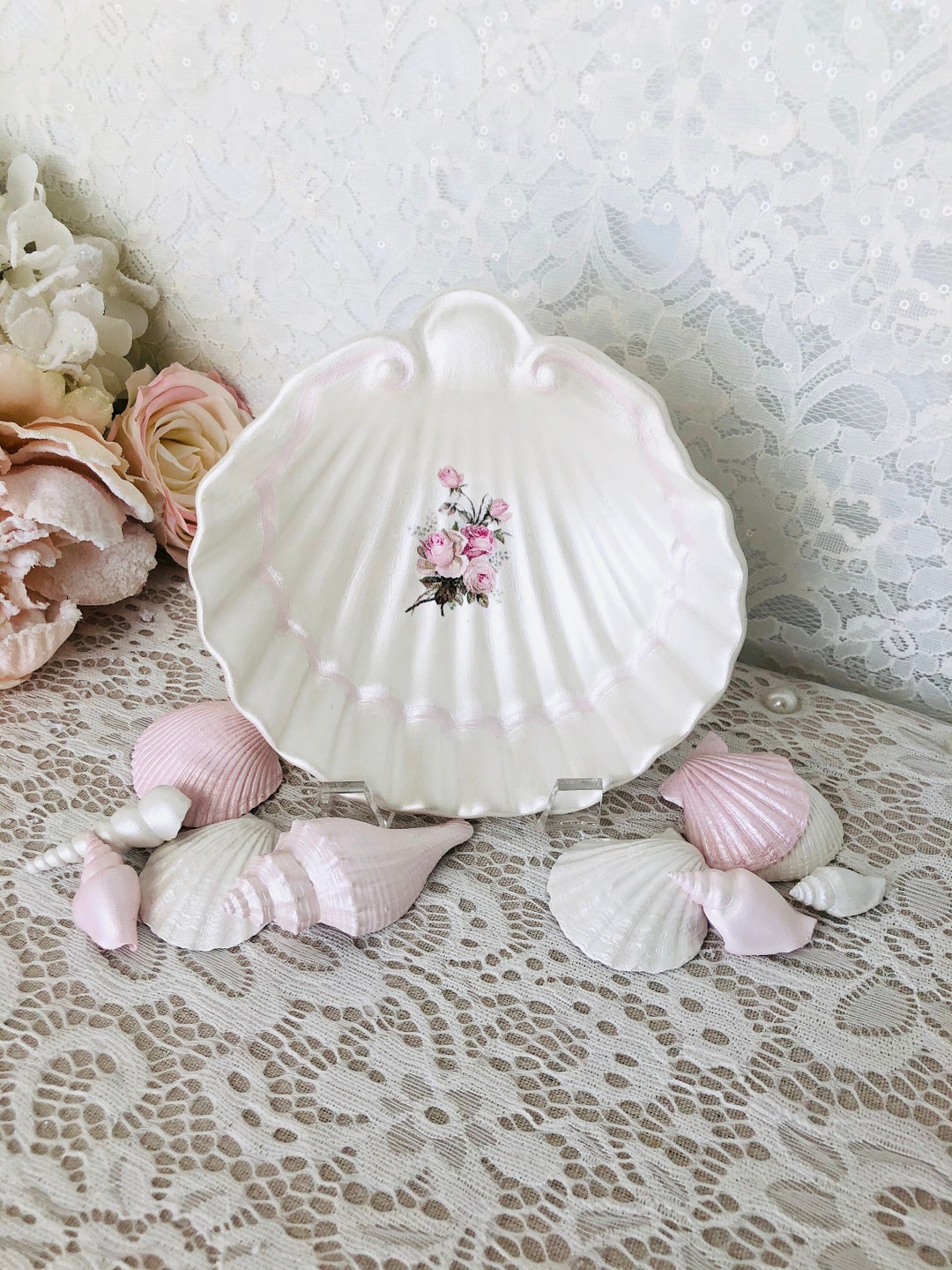 Pearl Sea Shell Dish Shabby Chic Sea Shell Pink Nautical - Etsy Denmark