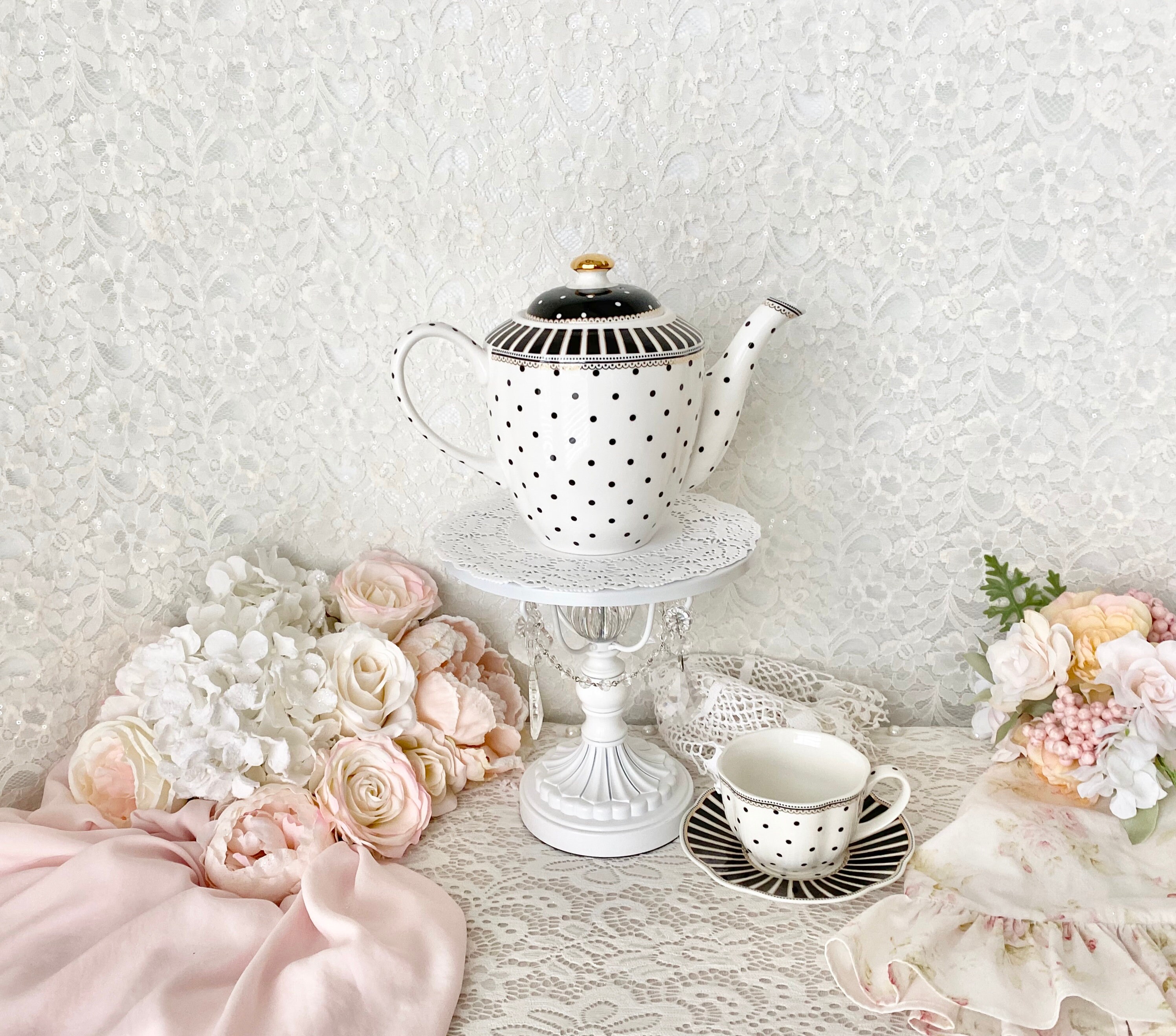 Teapots and Saucers Black Polka Dot Teapot and Saucer Black | Etsy