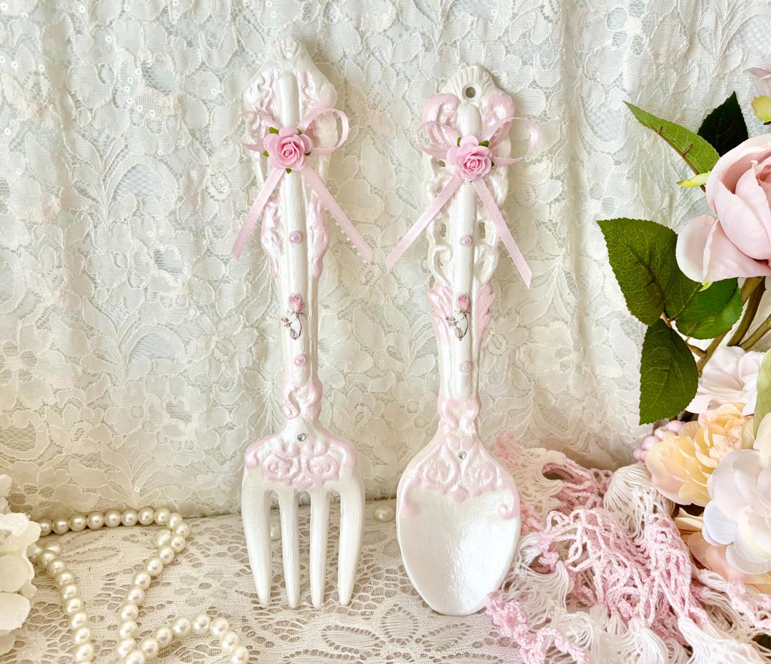 Cast Iron Shabby Chic Wall Fork and Spoon, Shabby Chic Wall Decor ...