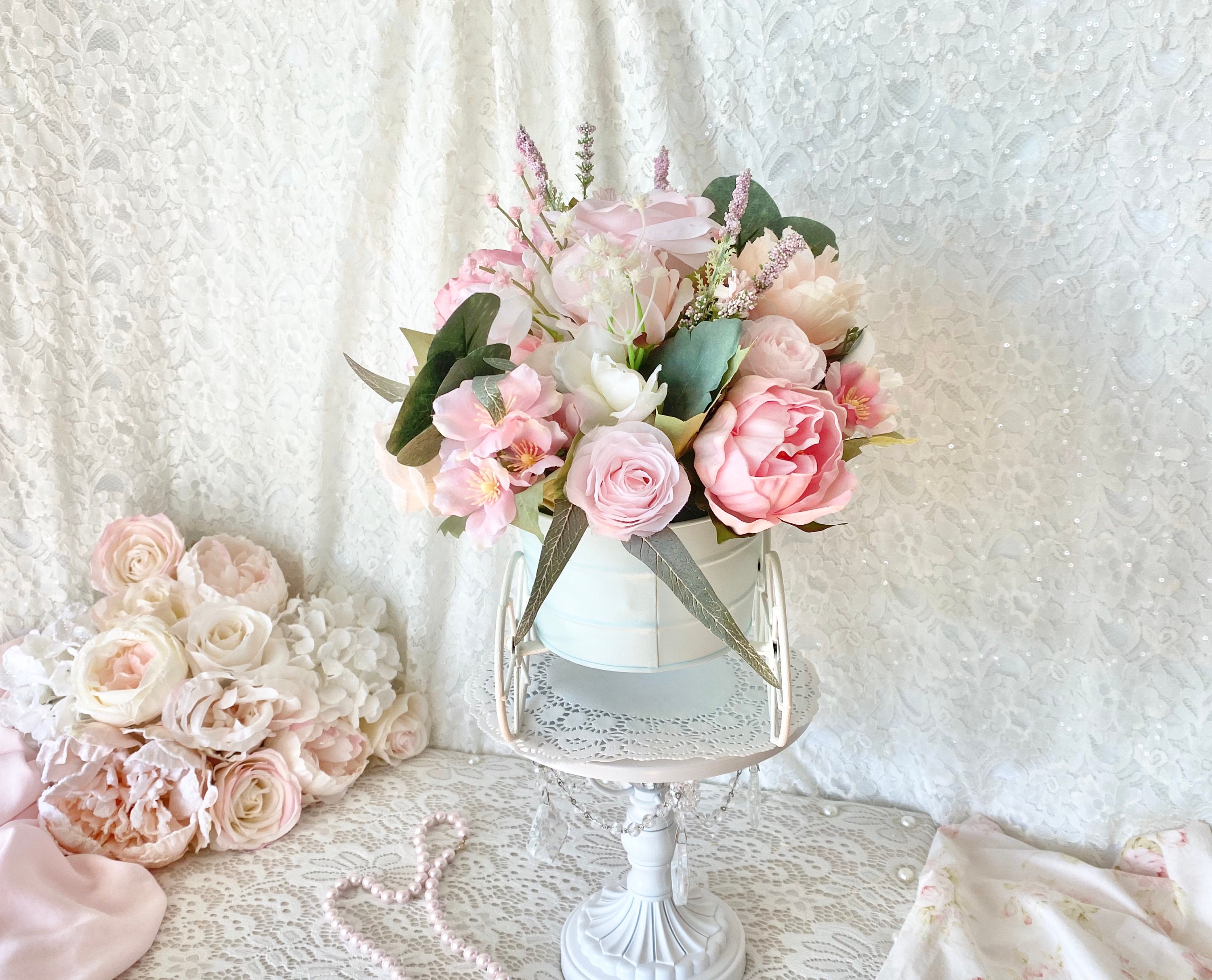 Pink Floral Arrangement Shabby Chic Wagons Shabby Chic - Etsy