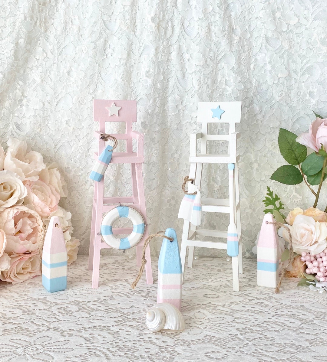 Pastel Nautical Life Guard Chairs, Nautical Decor,ocean Decor, Pink ...