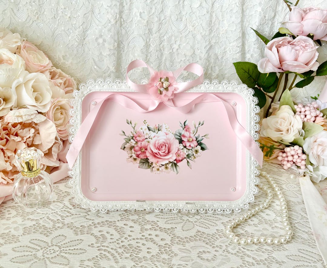 Shabby Chic Pink Decorative Tray, Shabby Chic Decoupage Tray, Pink Rose ...