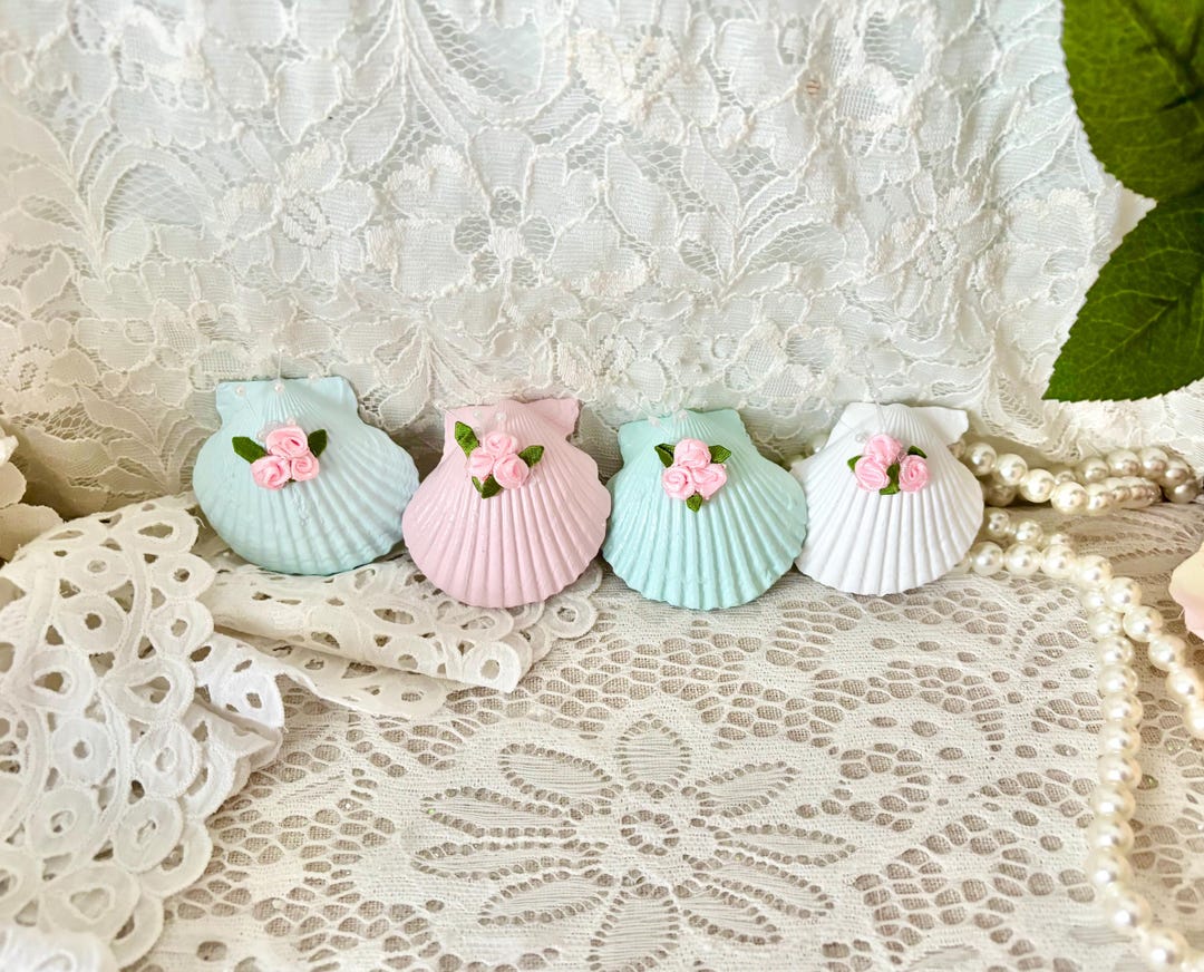 Shabby Chic Pastel Scallop Shells: Beach Decor With Pearl Accents - Etsy