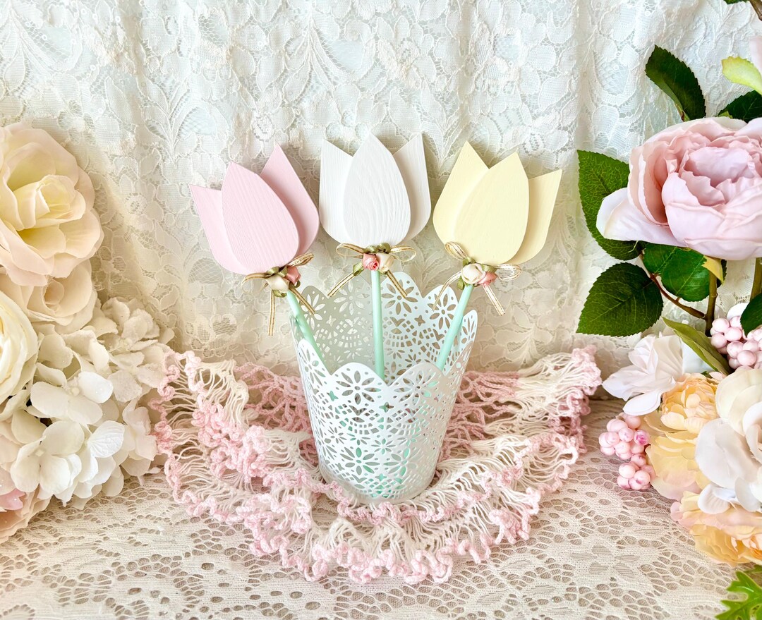 Pastel Spring Wood Tulip Picks, Spring Flowers, Wood Flowers, Pastel ...