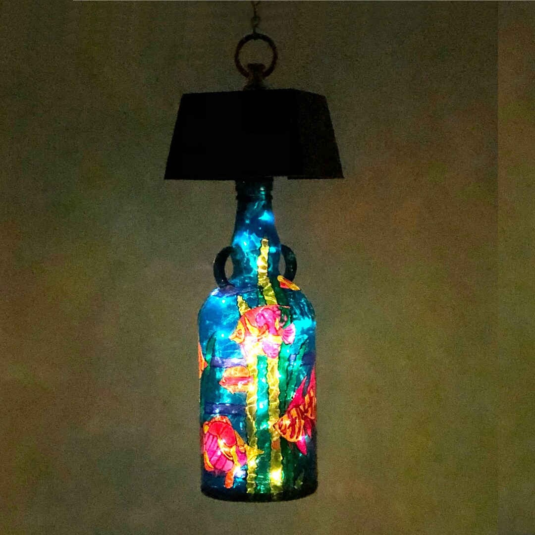 Tropical Fish Hanging Light / Hanging Painted Bottle Lamp / Battery ...