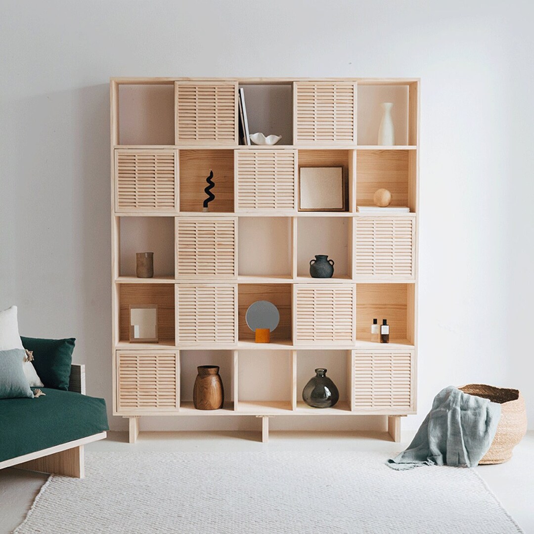 Solid Wood Bookcase, Handmade Storage Unit - Xelida - Xelida - Etsy