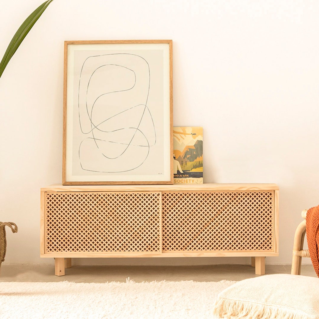 TV Stand Pola Handmade Solid Pine Wood With 1 or 2 Sliding - Etsy