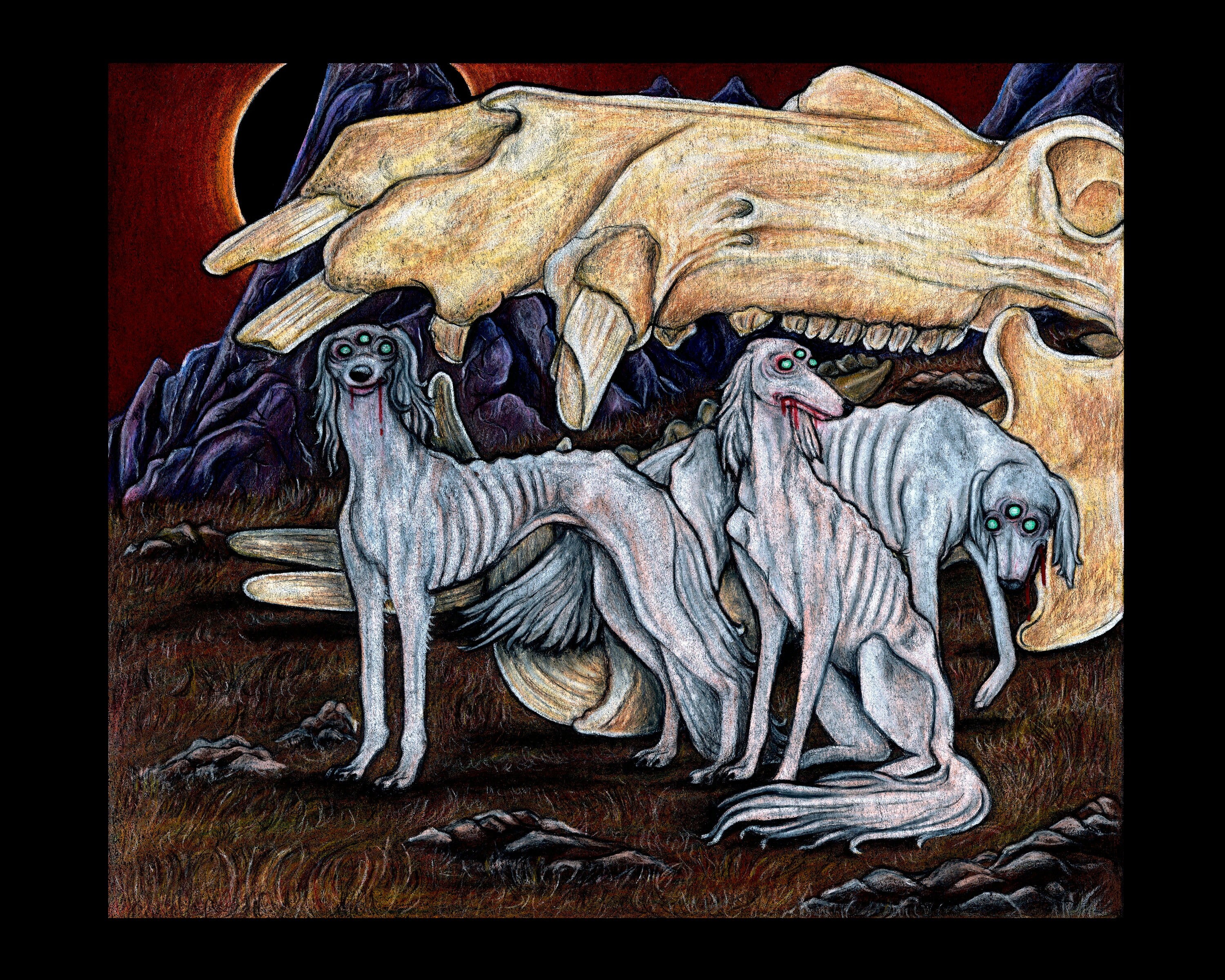 Gang of Dogs Print - Borzoi Creatures With Skull - 8x10 Archival ...