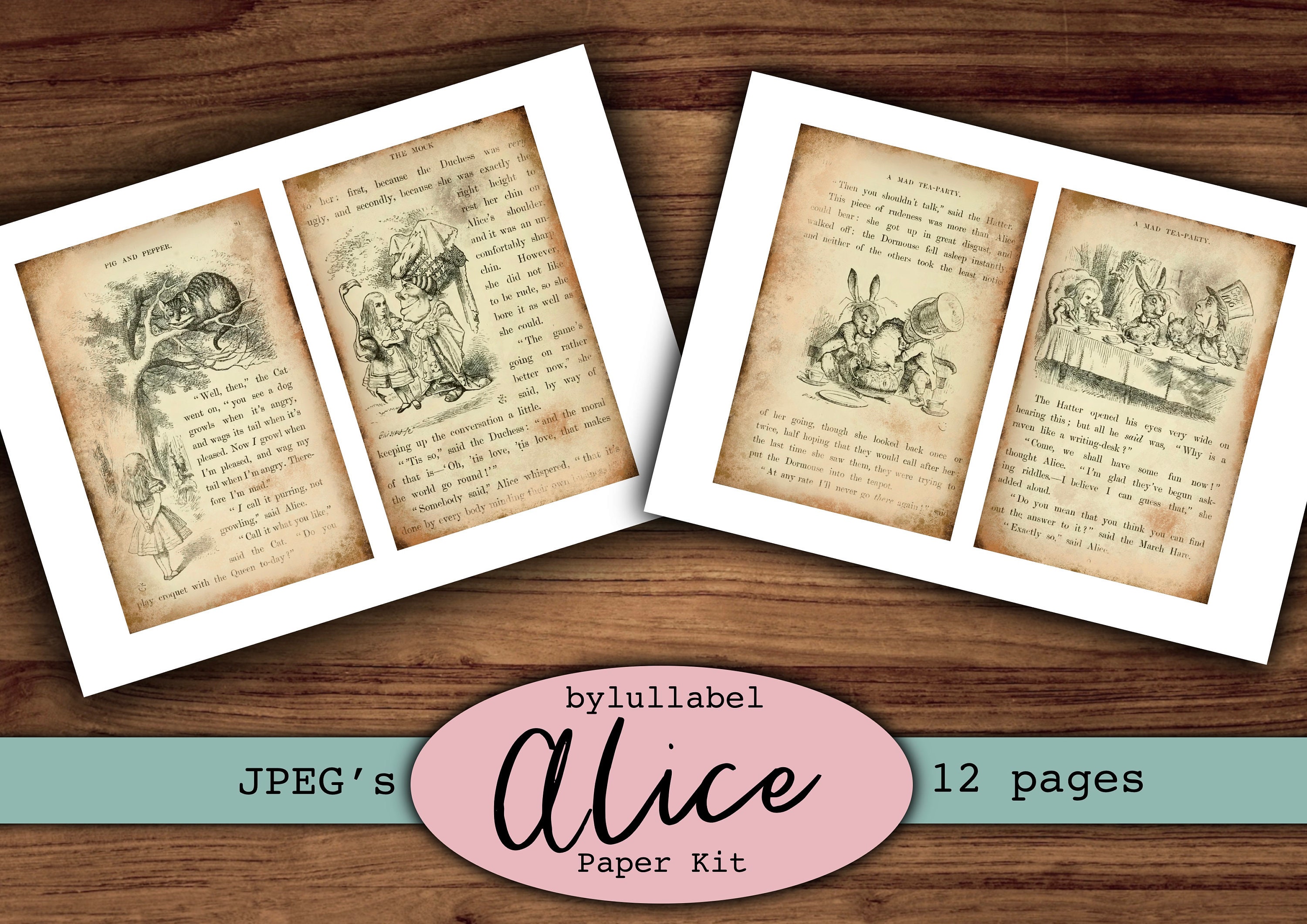 Alice in Wonderland Paper Kitbook Pages Ephemerajournal - Etsy