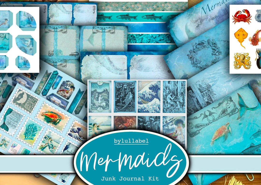 Mermaids & Sea Creatures Ephemera: Junk Journal Printable Kit (digital ...