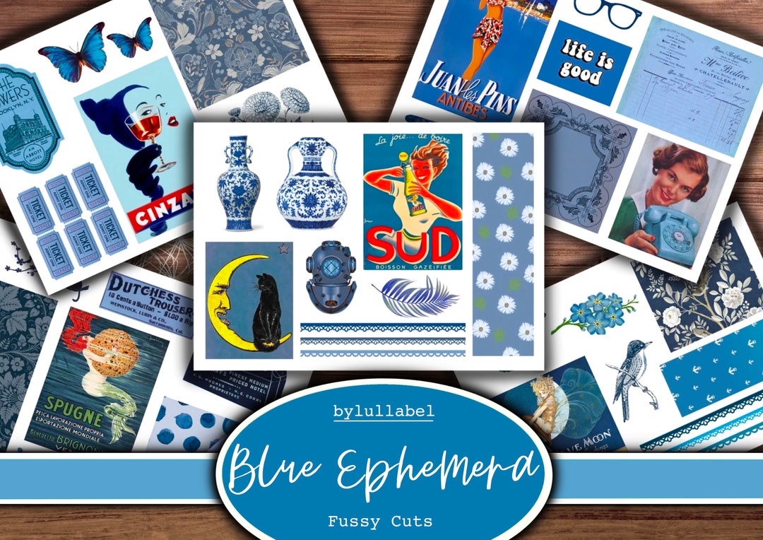 Blue Ephemera Fussy Cuts: Vintage Style Paper (digital Download) - Etsy
