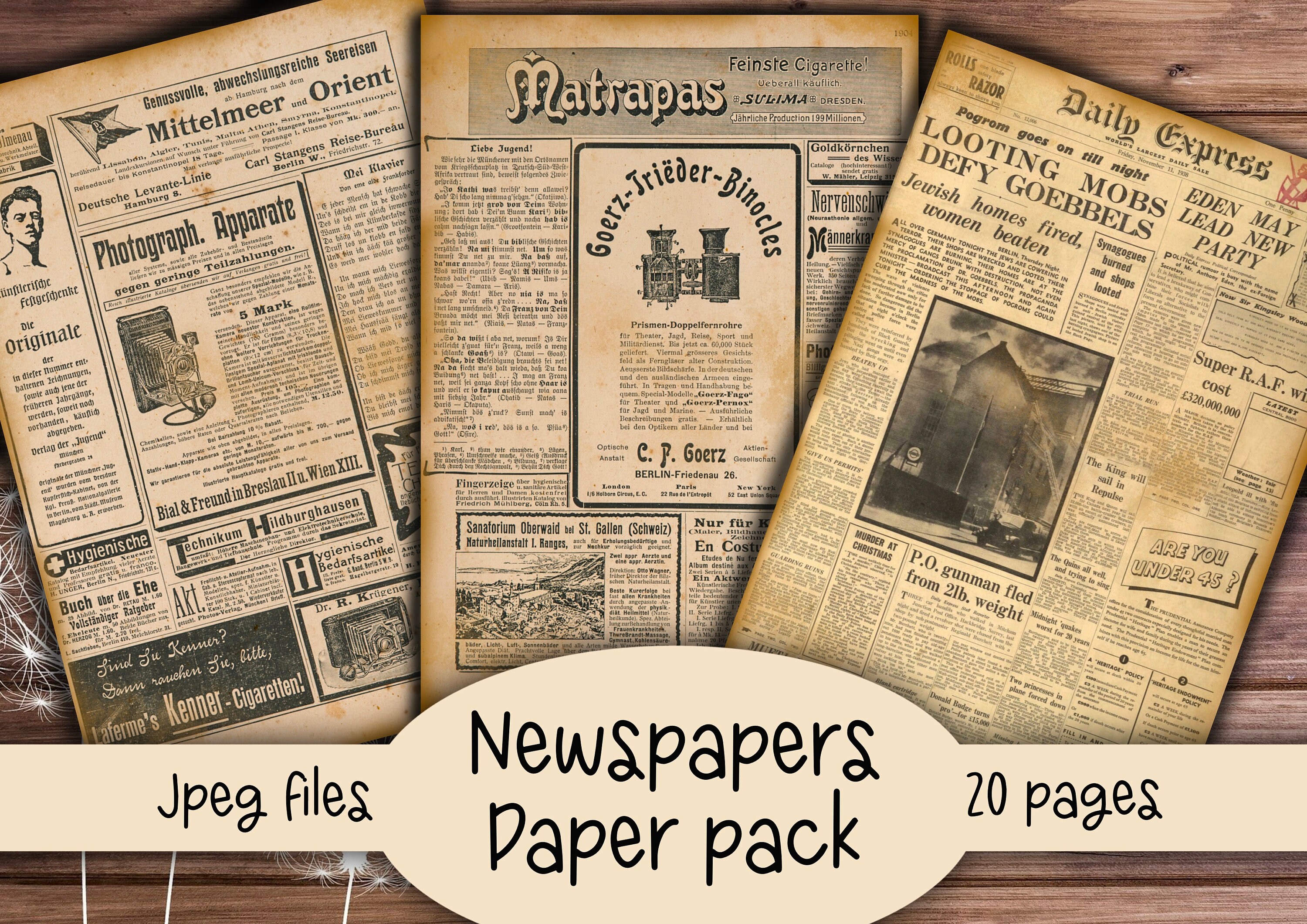 Vintage Newspaper Ephemera Kit: Scrapbook Paper, Labels, Tags (digital ...