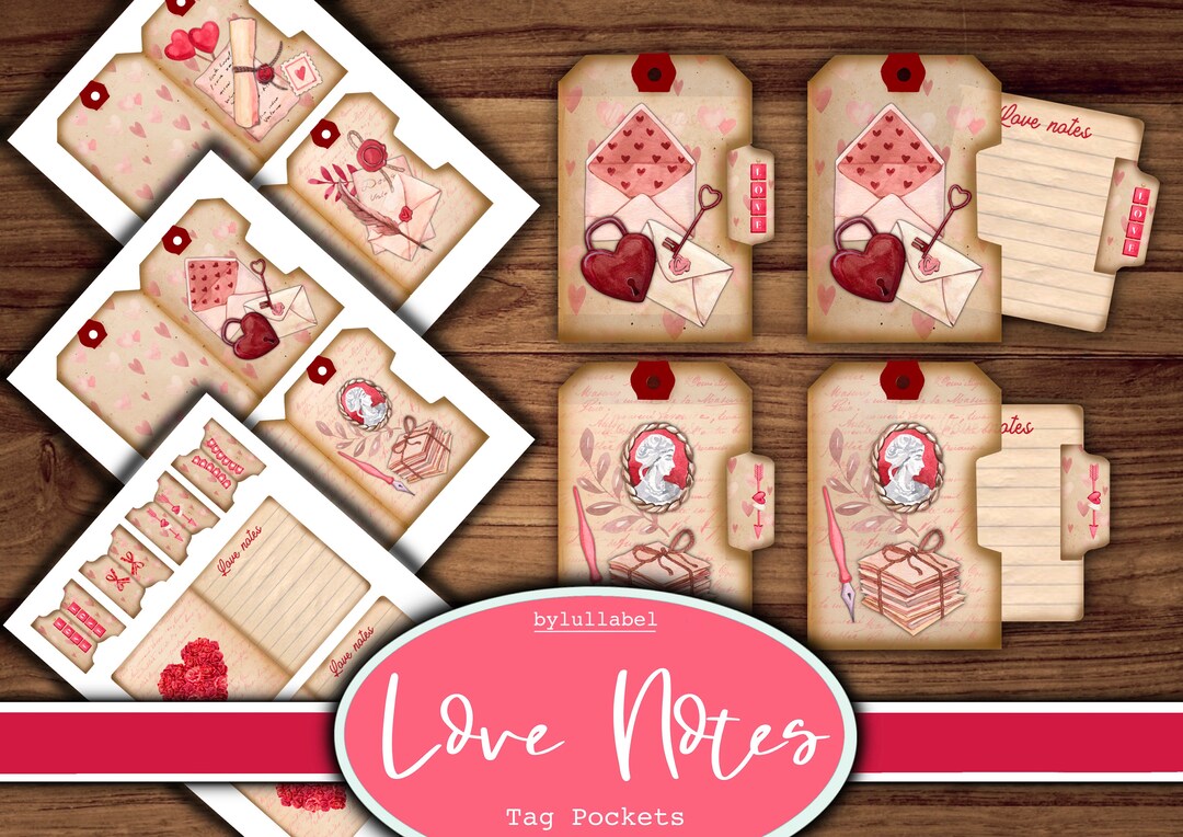 Printable Love Tag Pockets, Folios, Junk Journal Insert Ephemera. Junk ...