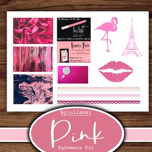 Digital Ephemera Pack, Pink Printable Fussy Cuts, Junk Journal Add Ins ...