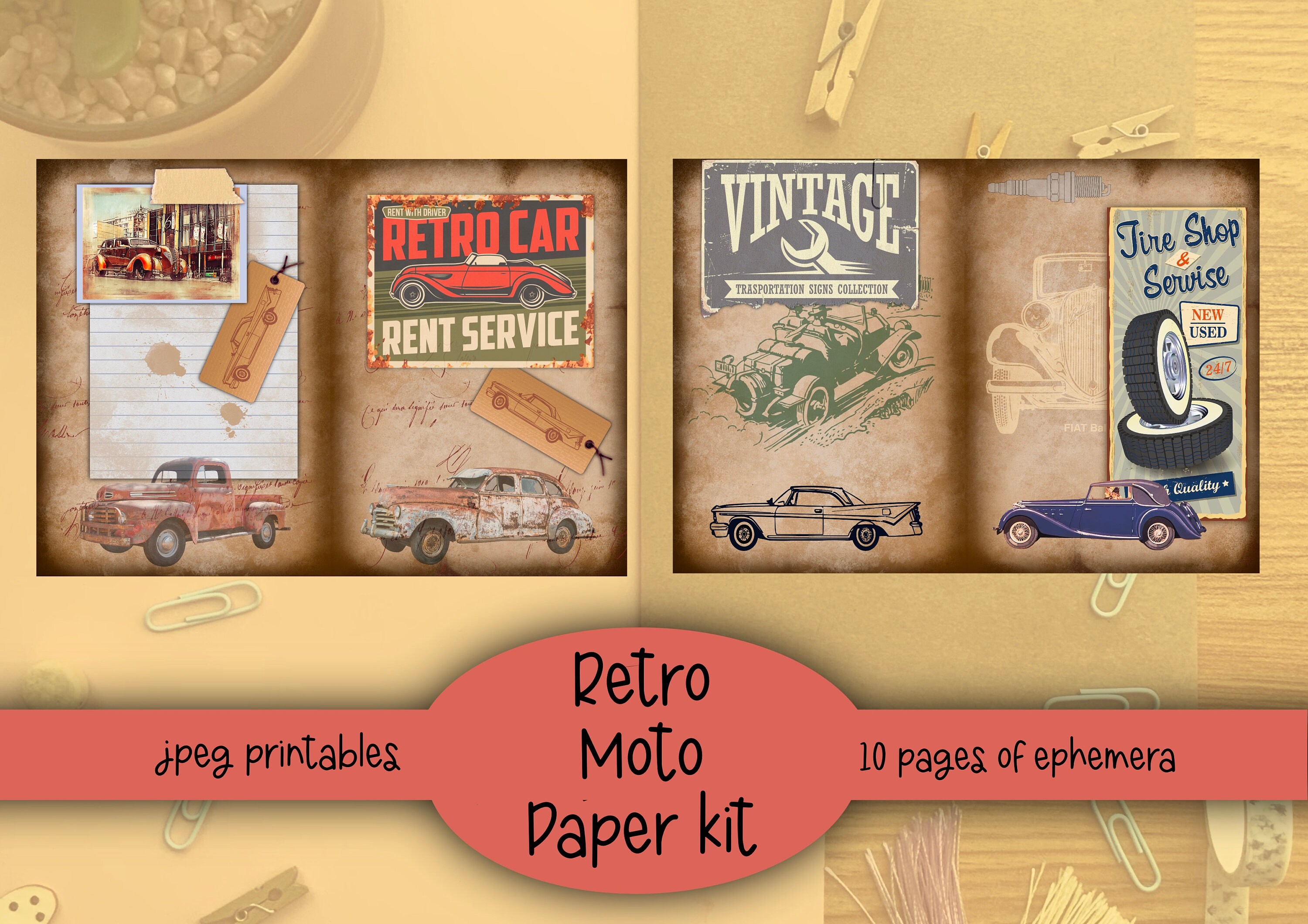 Retro Moto Paper Kit Car Inspired Journal Ephemera Backing - Etsy