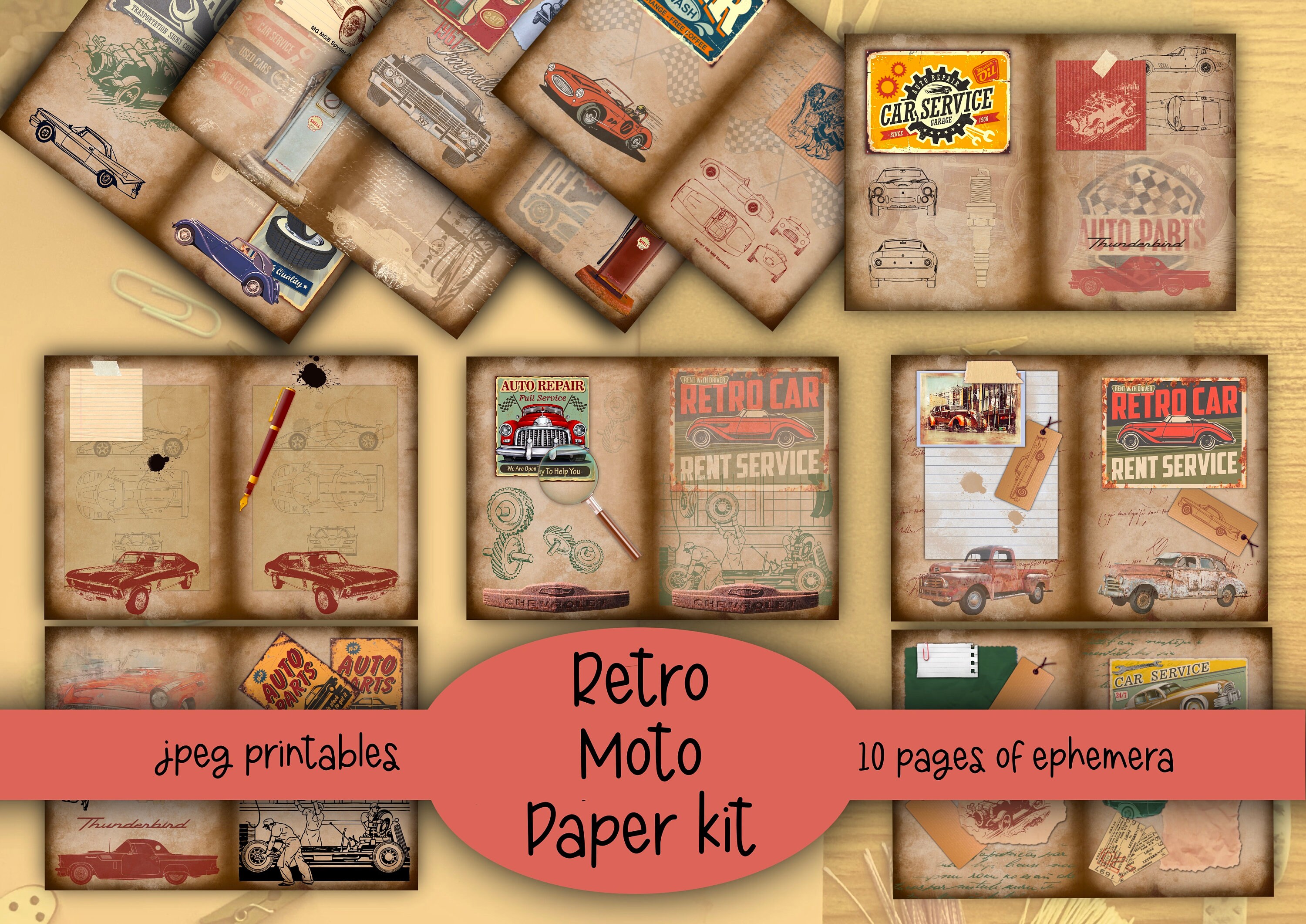 Retro Moto Paper Kit Car Inspired Journal Ephemera Backing - Etsy