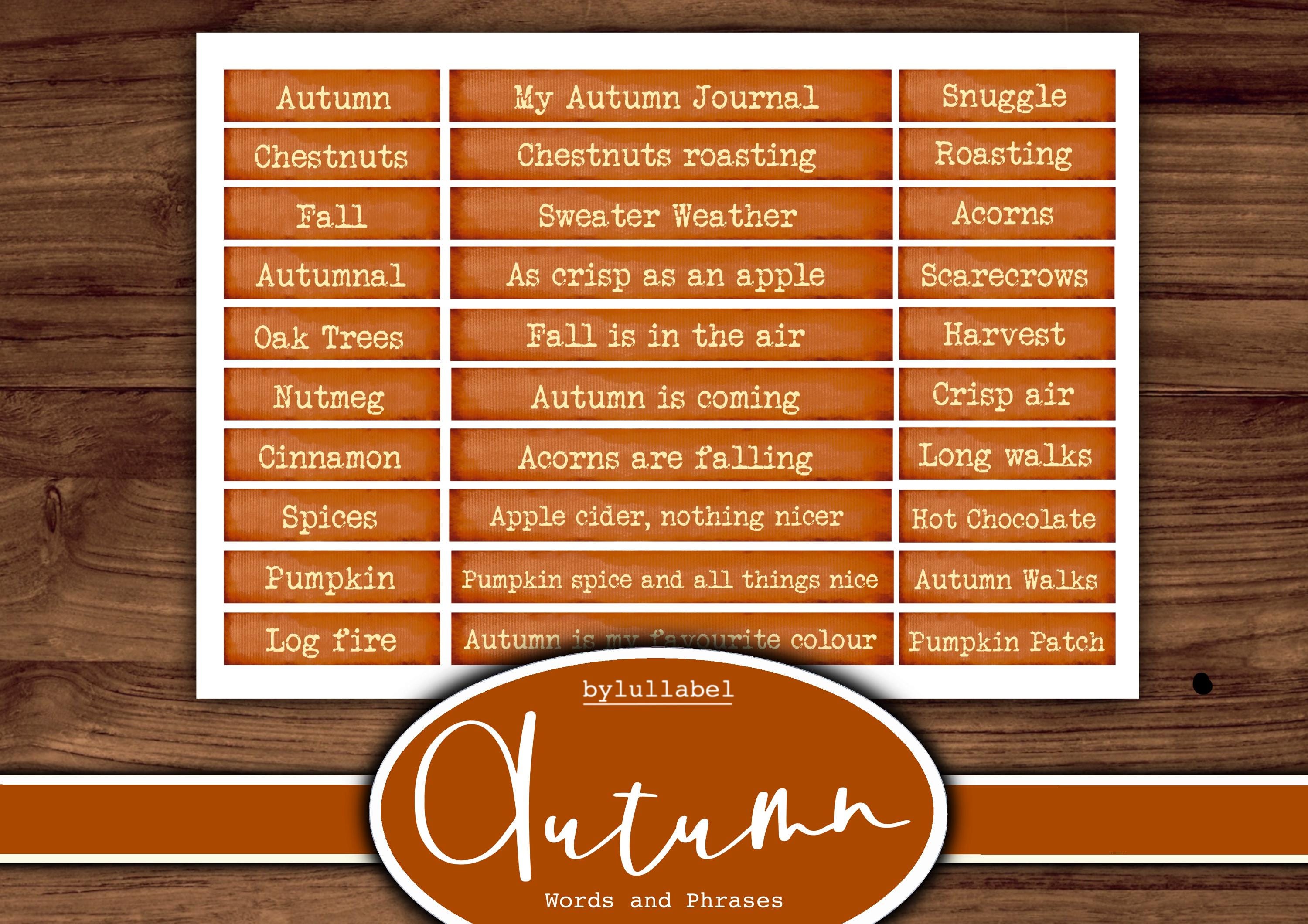 Autumn Words & Phrases Ephemera: Junk Journal Embellishments (digital ...
