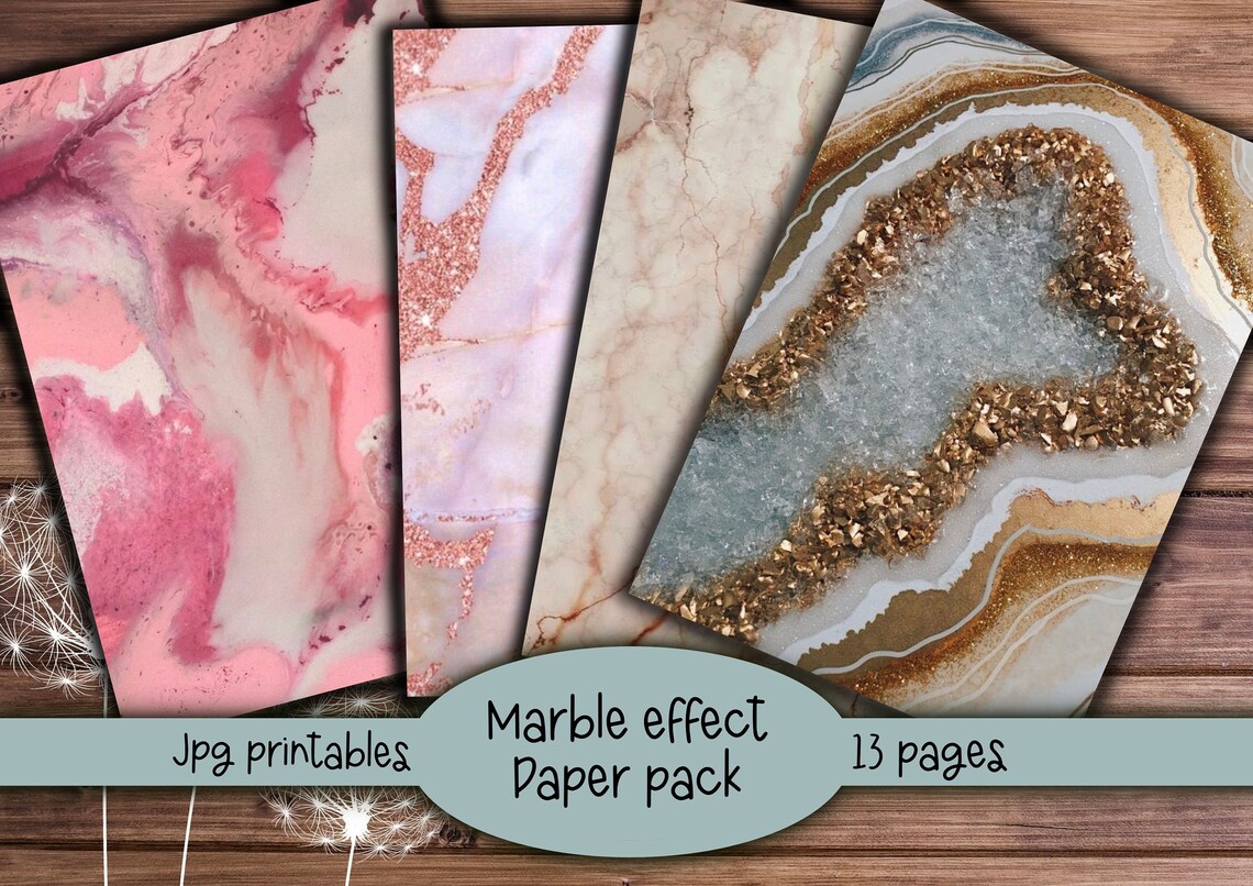 Marble Effect Printables Gold Shimmer Paper Kit Pages Junk - Etsy UK
