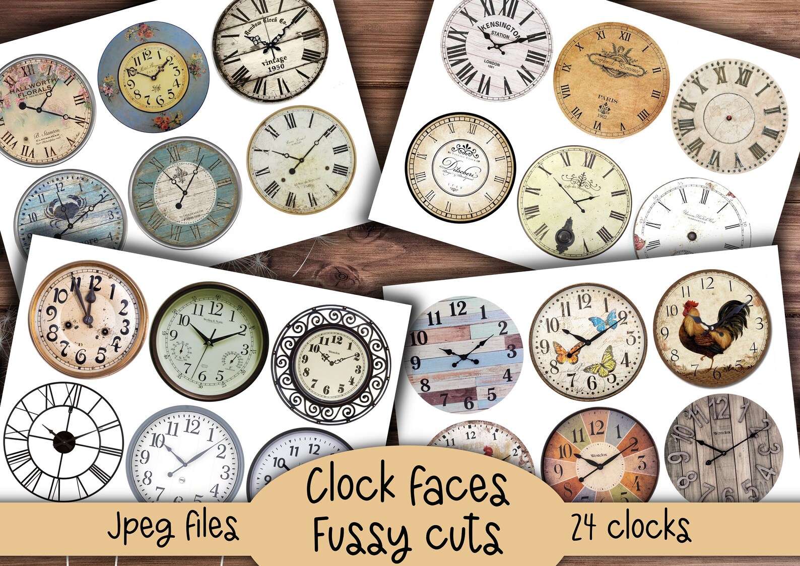 Clock Faces Ephemera Printable Digital Downloads. 24 to - Etsy Canada
