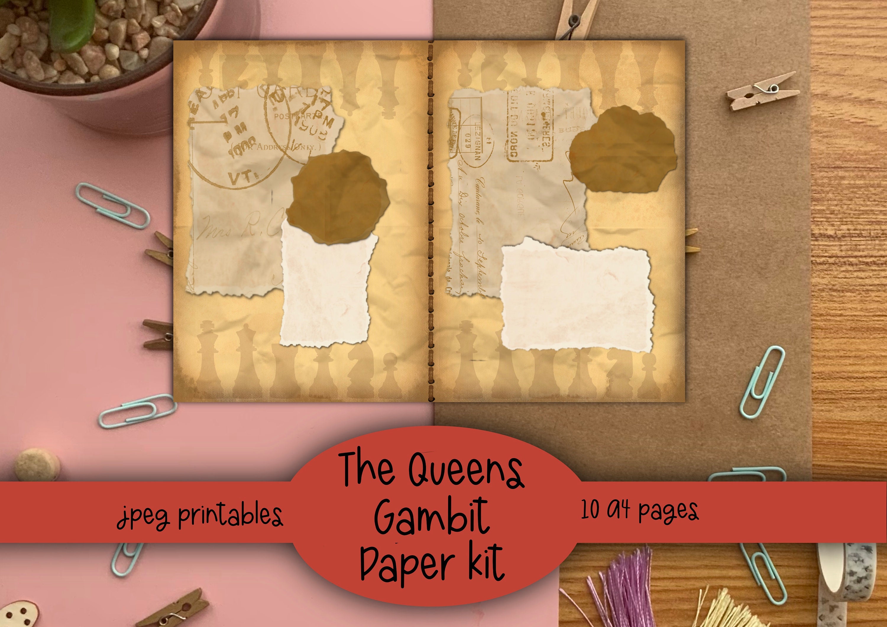 Queens Gambit printables paper kit pages chess junk | Etsy