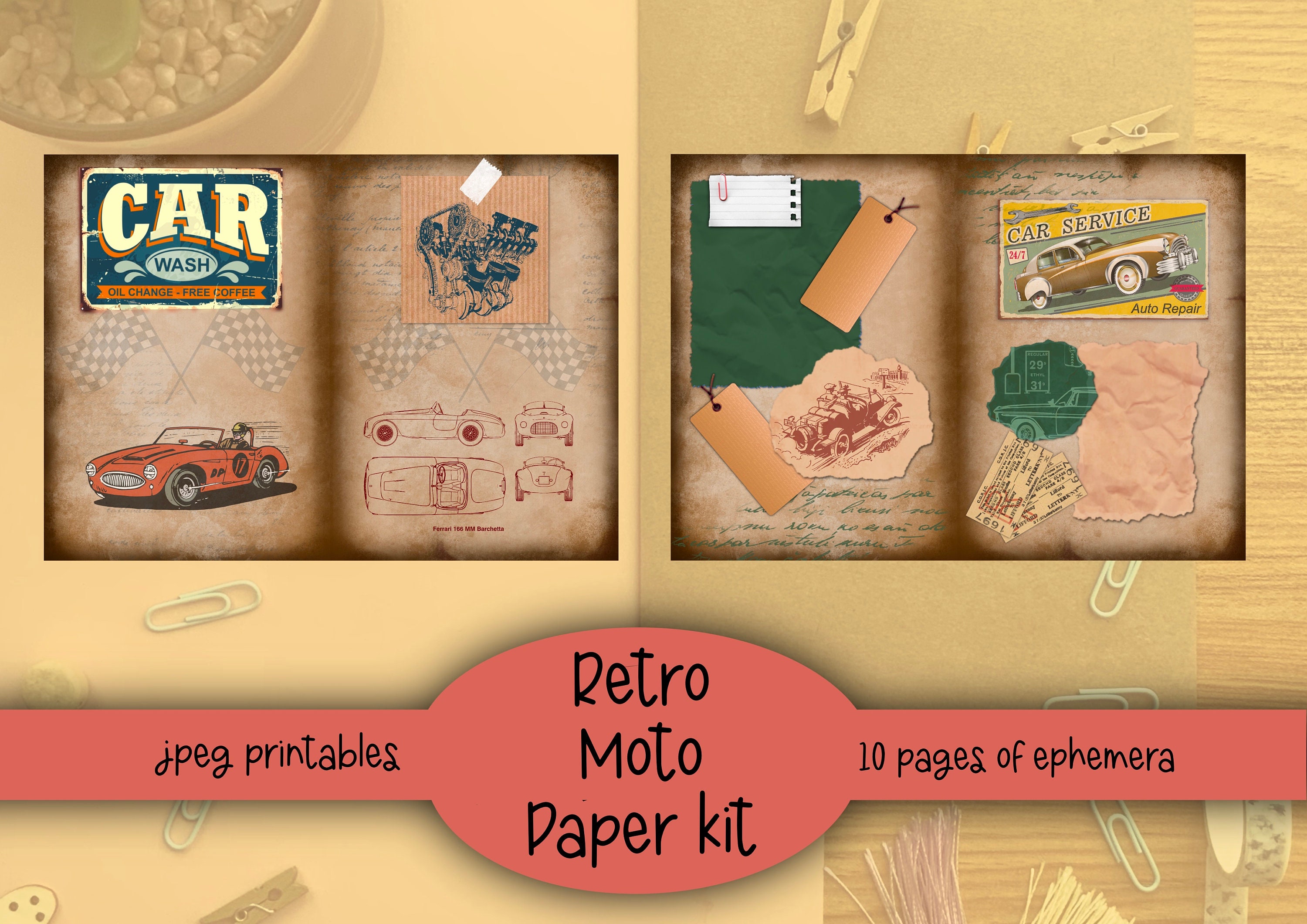 Retro Moto Paper Kit Car Inspired Journal Ephemera Backing - Etsy